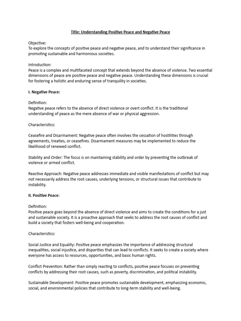 Understanding Positive Peace and Negative Peace | PDF | Peace | Violence