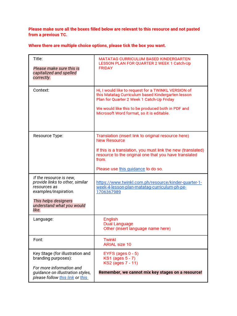 Matatag Curriculum Based Kindergarten Lesson Plan for Quarter 2 Week 1 Catch-Up Friday (Form ...