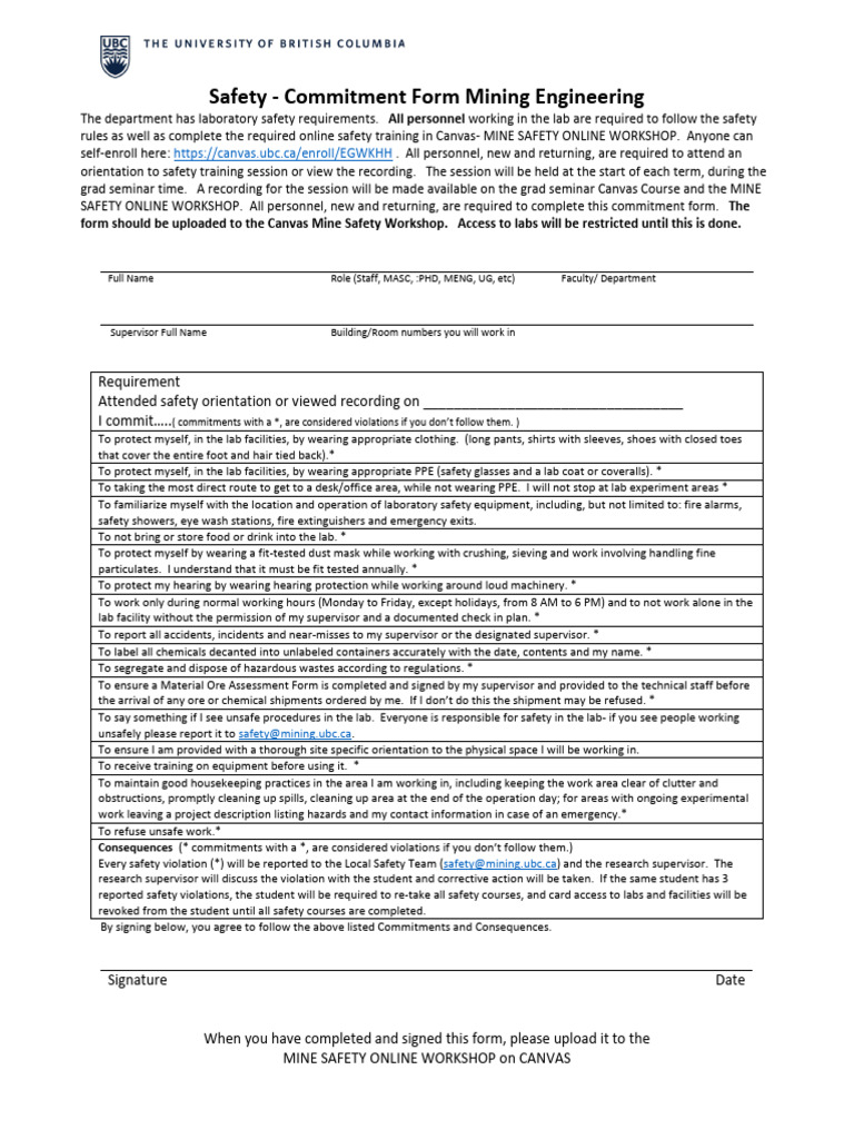 Mining Lab Safety Commitment Form | PDF | Laboratories | Housekeeping