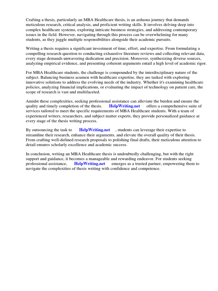 Mba Healthcare Thesis | PDF