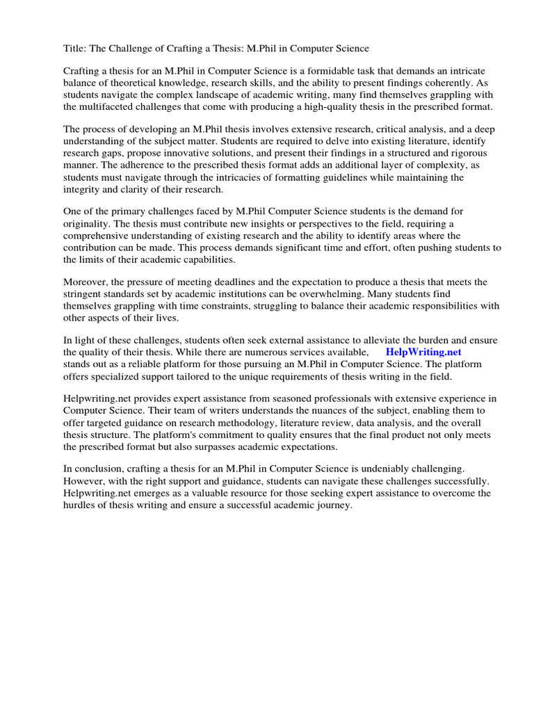 Thesis Format For M.phil Computer Science | PDF | Computer Science | Computer Network