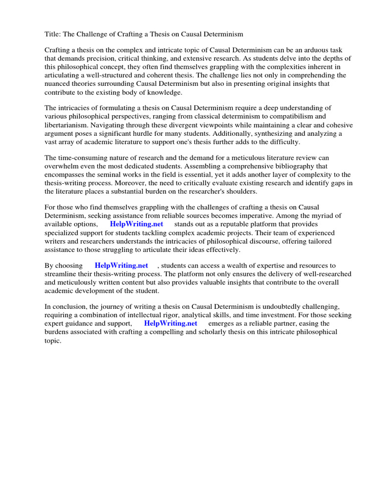 Thesis Of Causal Determinism Download Free Pdf Free Will Determinism