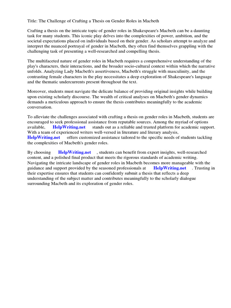 Macbeth Gender Thesis Guide | PDF | Macbeth | Gender