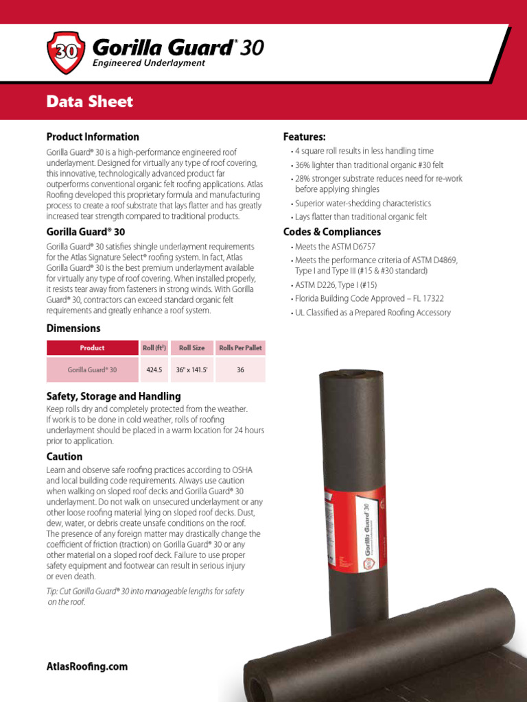 Atlas_Gorilla_Guard_30_Data_Sheet | PDF | Roof | Building Engineering