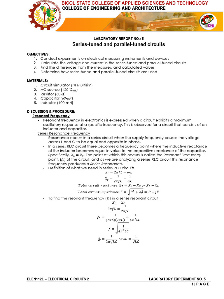 Oliveros - Edwin Jethro - Bsee2a - Laboratory 5 | PDF | Electrical Network | Resonance