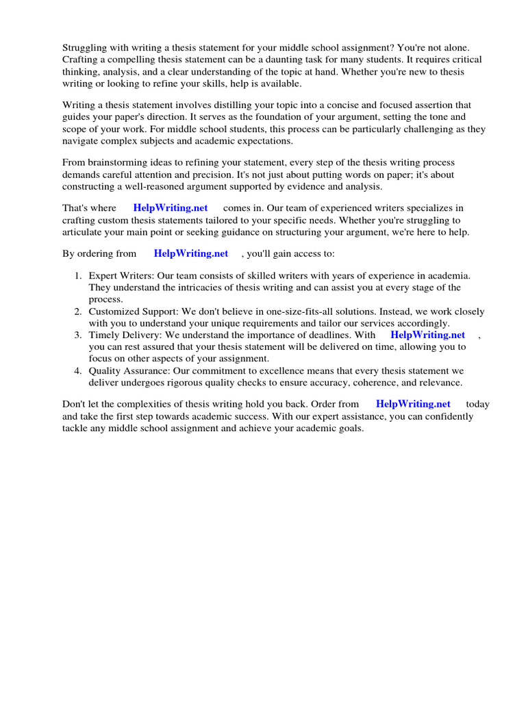 Sample Thesis Statements Middle School | PDF | Essays | Thesis