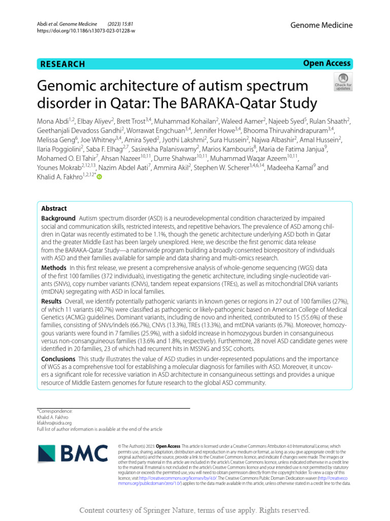 Genomic Architecture of Autism Spectrum Disorder I | PDF