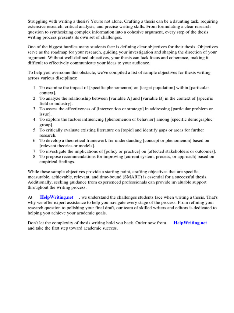 Sample Objectives for Thesis Writing | PDF | Methodology | Hypothesis