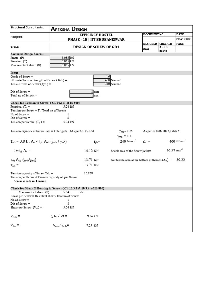 Design of Screw | PDF | Building Engineering | Mechanical Engineering