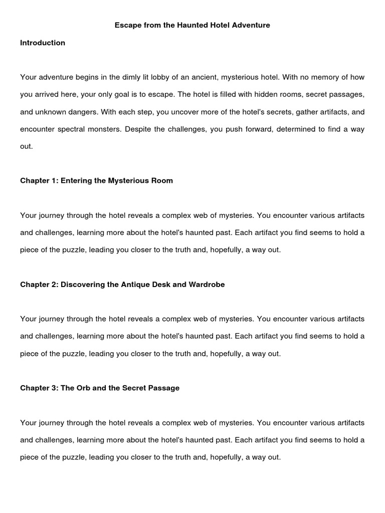 Escape from the Haunted Hotel Adventure | PDF