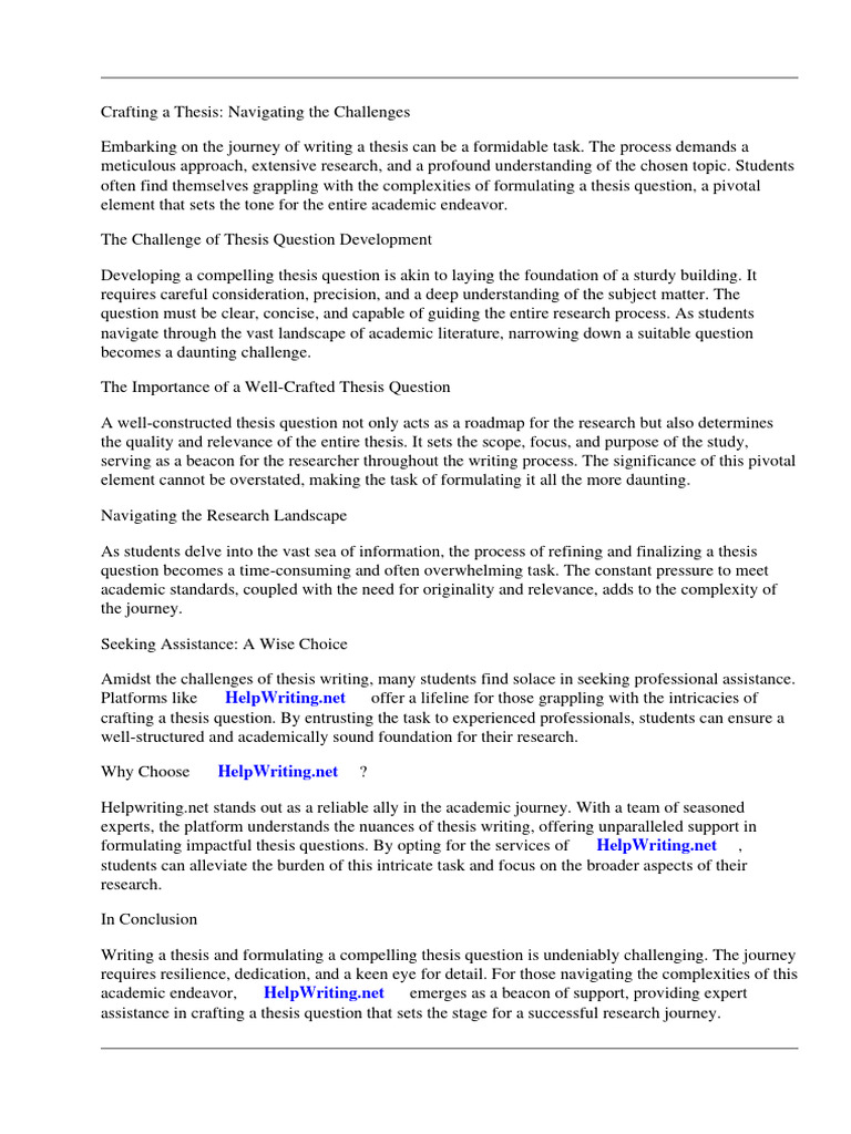 Examples of A Thesis Question | PDF