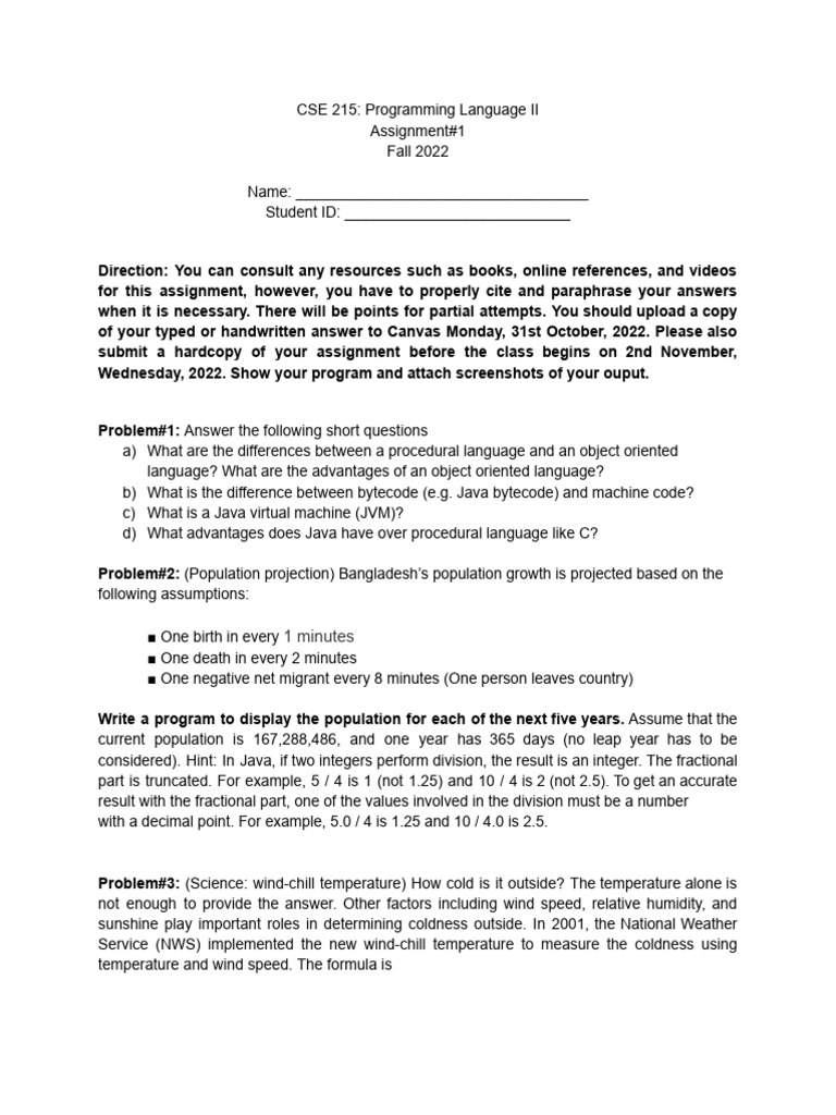 Cse 215 Programming Language Ii Assigment1 Pdf Java Programming Language Computer 1431