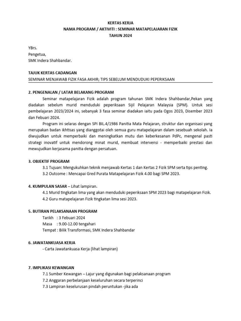 Format Kertas Kerja Terkini | PDF