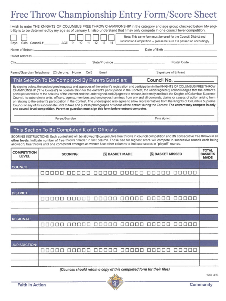 K of C Free Throw Entry Form | PDF