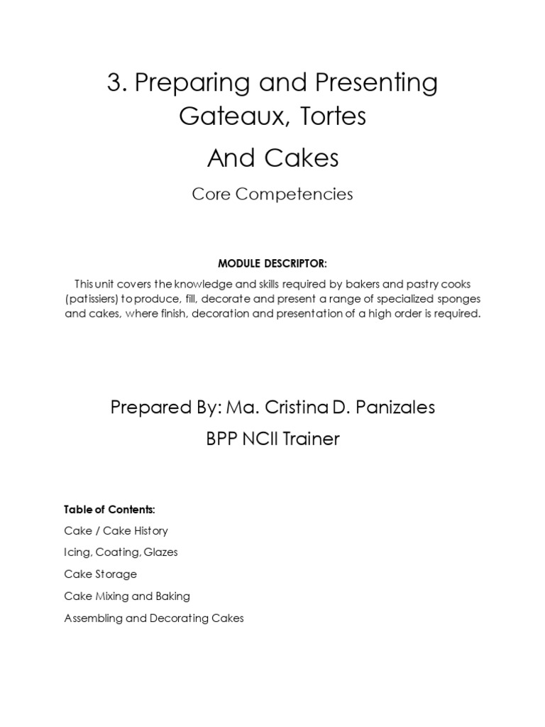 Prepare and Present Gateaux, Tortes and Cakes | PDF | Chocolate | Cakes