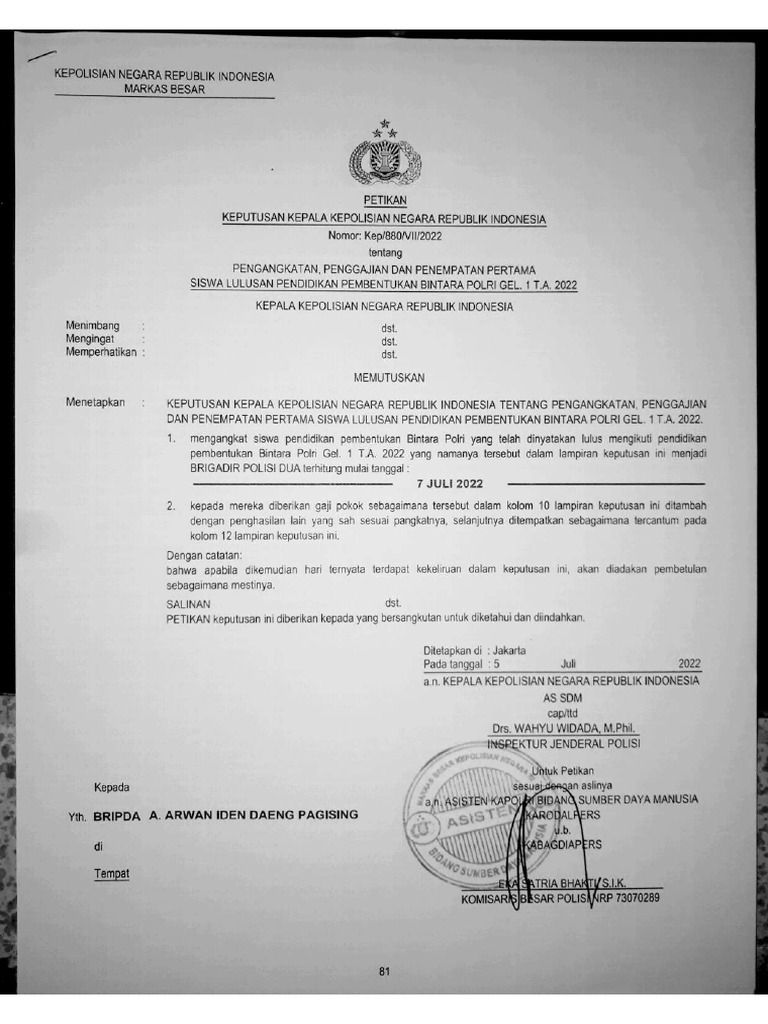 Pangkat - Personel Surat - Keputusan - File 25 BRIPDA 1665719164 | PDF