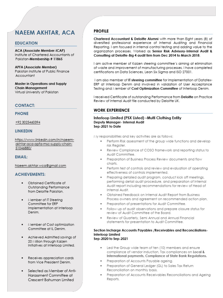 Naeem Akhtar ACA - Chartered Accountant | PDF | Audit | Internal Audit