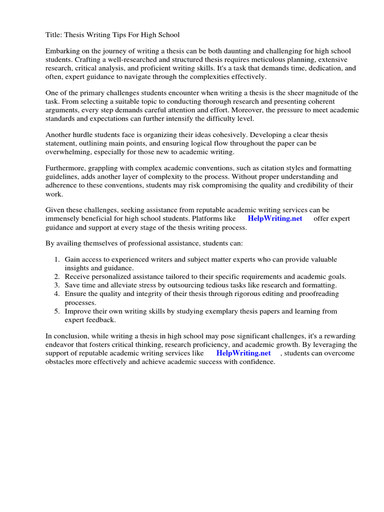 Thesis Writing Tips For High School | PDF | Thesis | Essays
