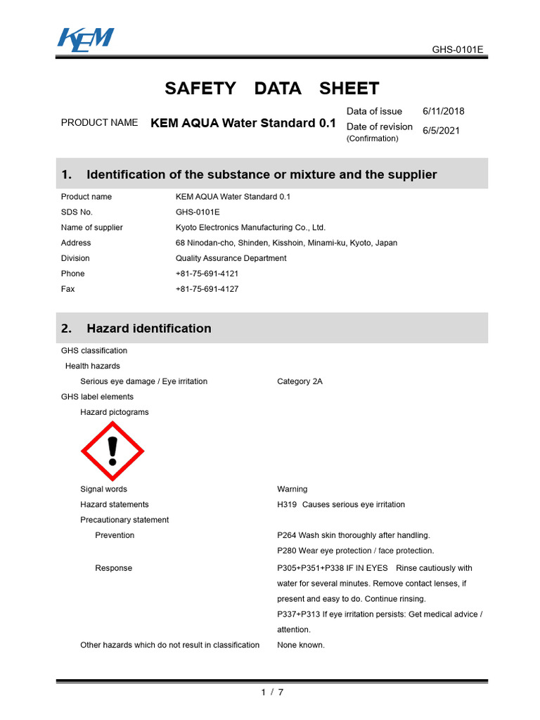 SDS_GHS-0101E (1) | PDF | Toxicity | Dangerous Goods