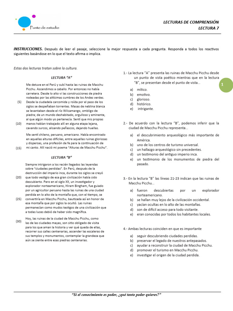 Lectura 7 | PDF | Machu Picchu | Perú