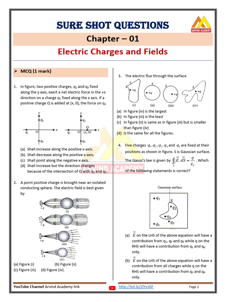 Question Chap 1 Electric Field - Charge | PDF | Electric Field | Dipole