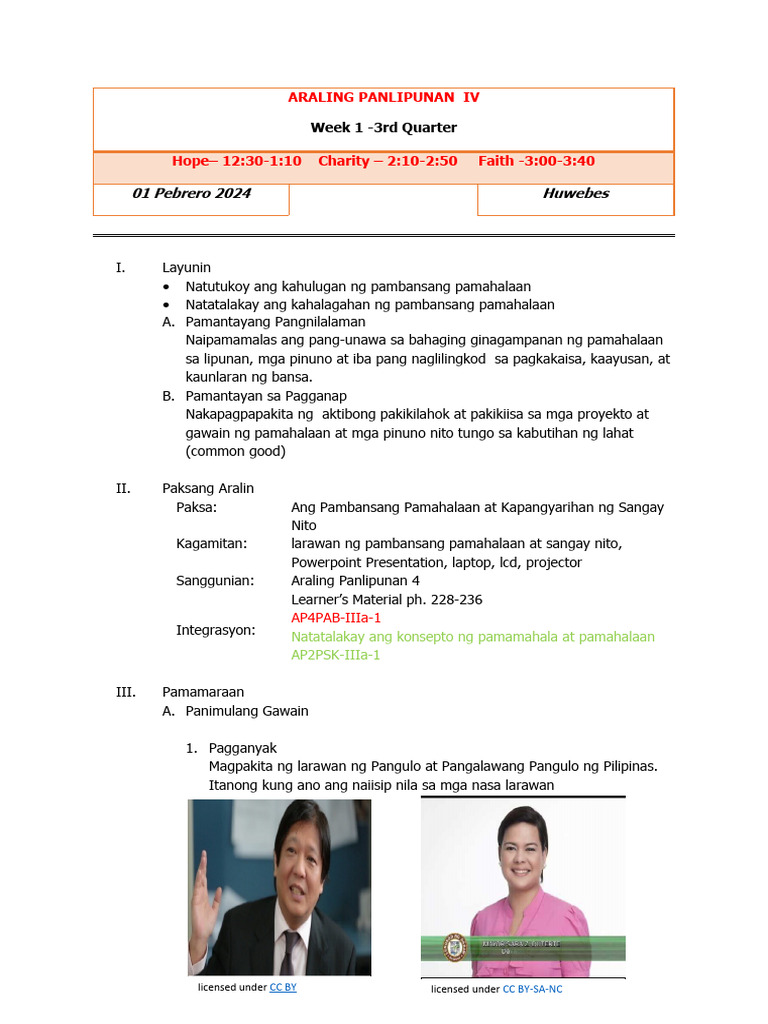 01 Pebrero 2024 Huwebes: Araling Panlipunan Iv | PDF