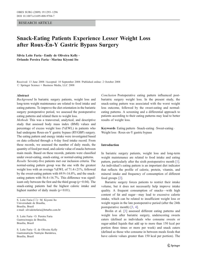 Snack Eatingpatientsexperiencelesserweightlossafterroux En Ygastricbypasssurgery