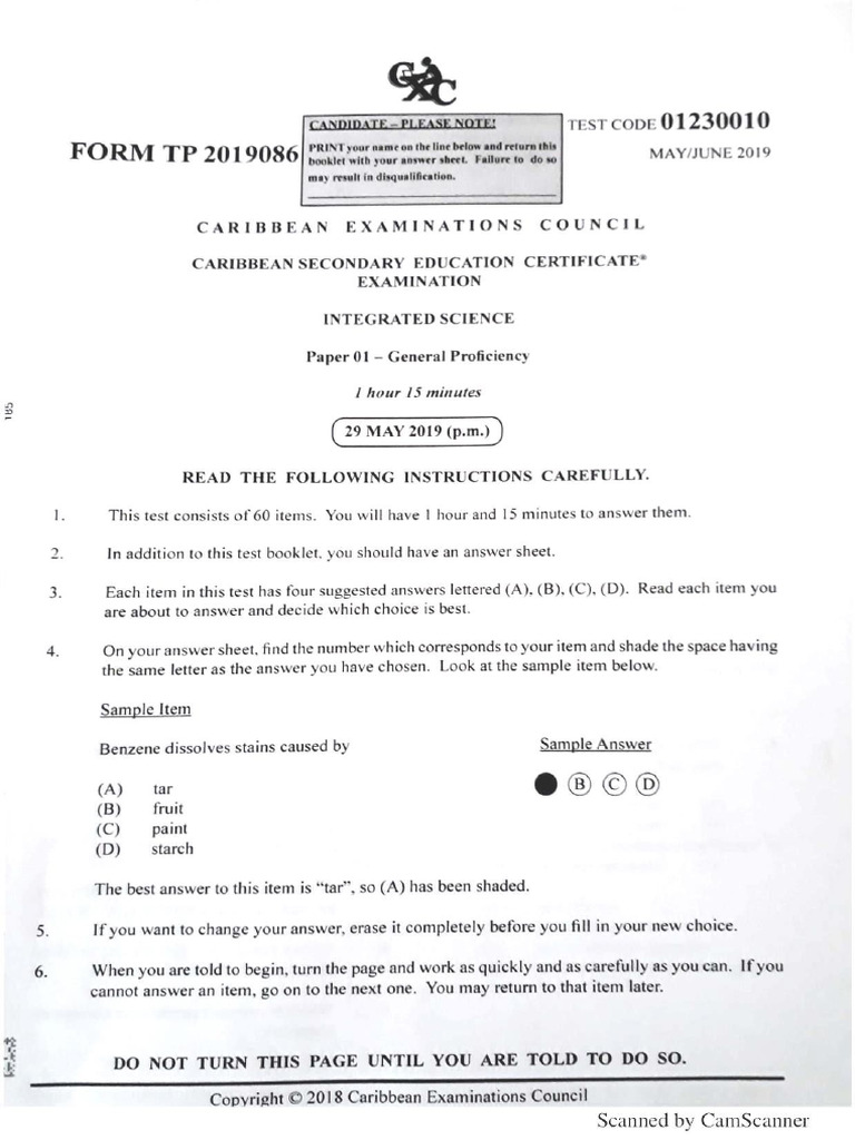 CSEC Int Sci June 2019 P1 | PDF