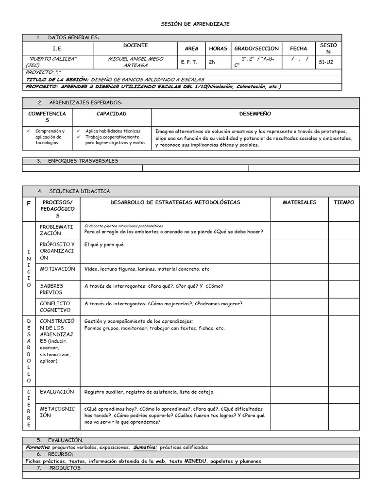 Sesión de Aprendizaje Ept 1°, 2° | PDF | Evaluación | Aprendizaje