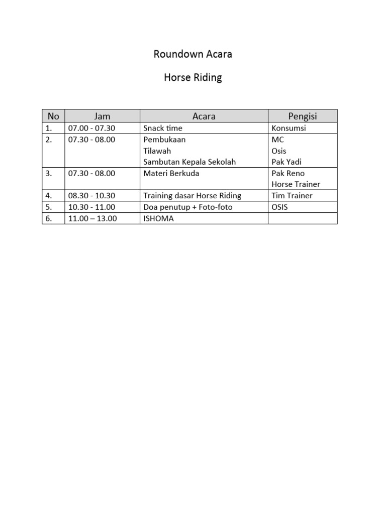 Horse Riding Event Schedule | PDF