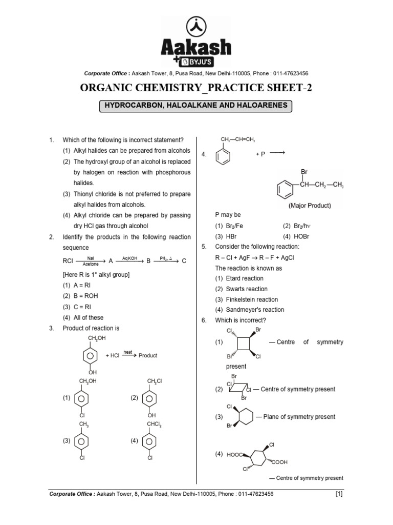 Organic Chemistry - Practice Sheet-2 - (Only Que.) | PDF