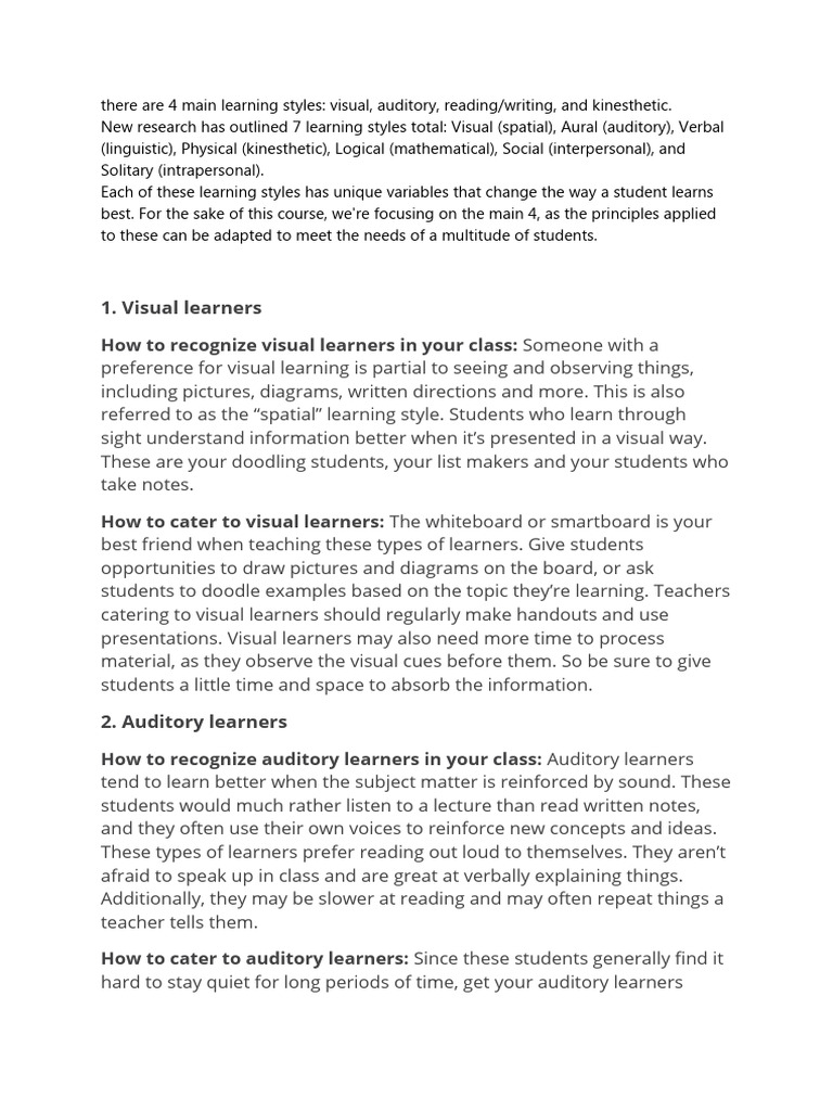 Understanding 4 Key Learning Styles | PDF | Learning Styles | Learning