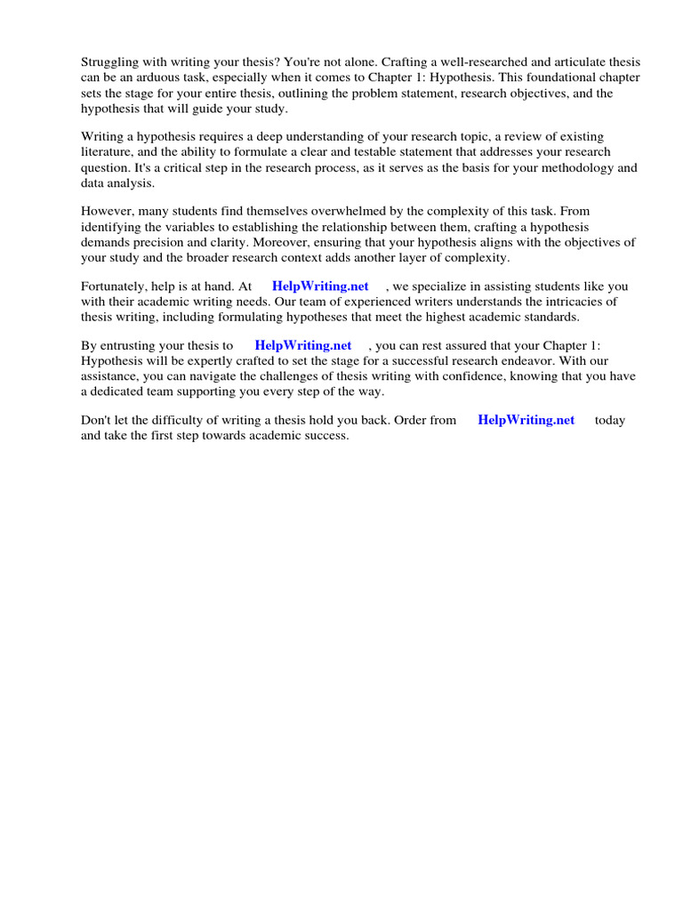 Thesis Chapter 1 Hypothesis | PDF | Career & Growth | Self-Improvement