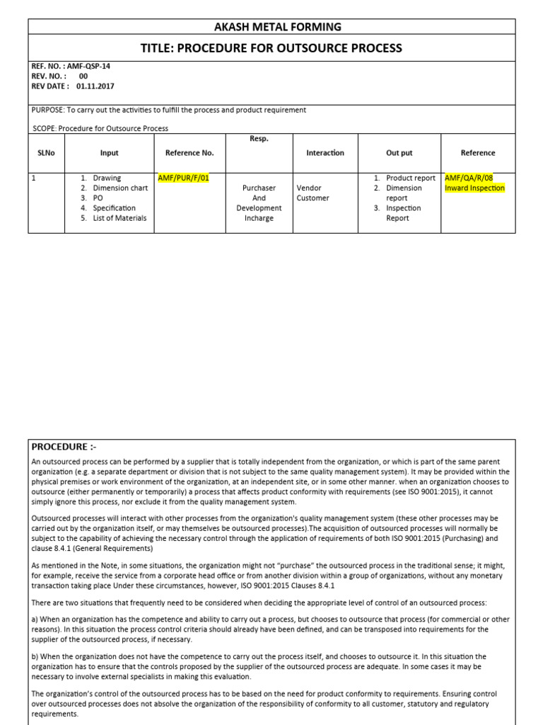 Amf-P-14 Procedure For Outsource Process | PDF | Technology & Engineering
