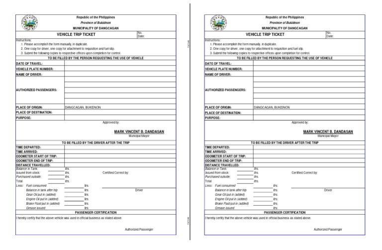 Vehicle Trip Ticket - Revised March 2024 | PDF