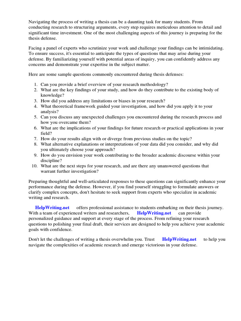 Sample Questions in Thesis Defense | PDF