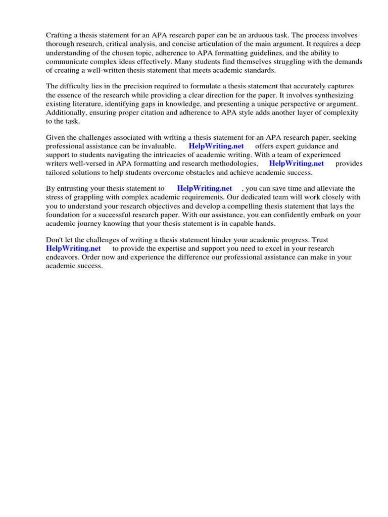 Apa Thesis Statement Research Paper | PDF | Apa Style | Thesis