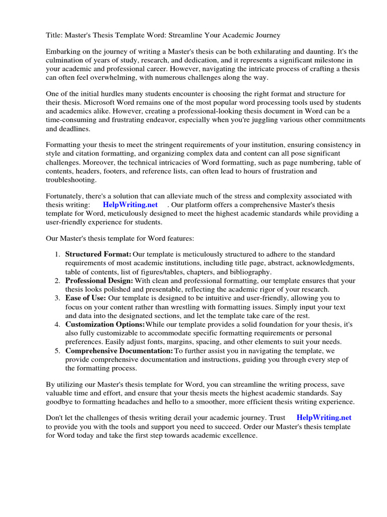 Masters Thesis Template Word | PDF
