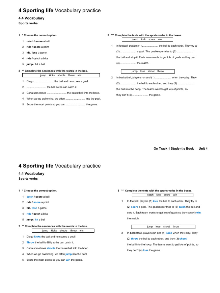OT1 4.4 Vocabulary Practice | PDF