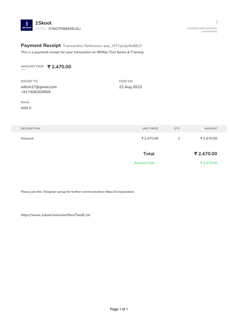Receipt Pay - MTCpLtjv8u6Ec3 From 1skool (Paid) | PDF
