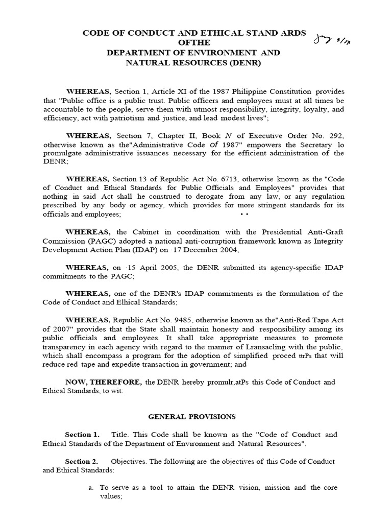 Dmo-2009-07 159 DENR Code of Conduct Web | PDF | Discovery (Law ...