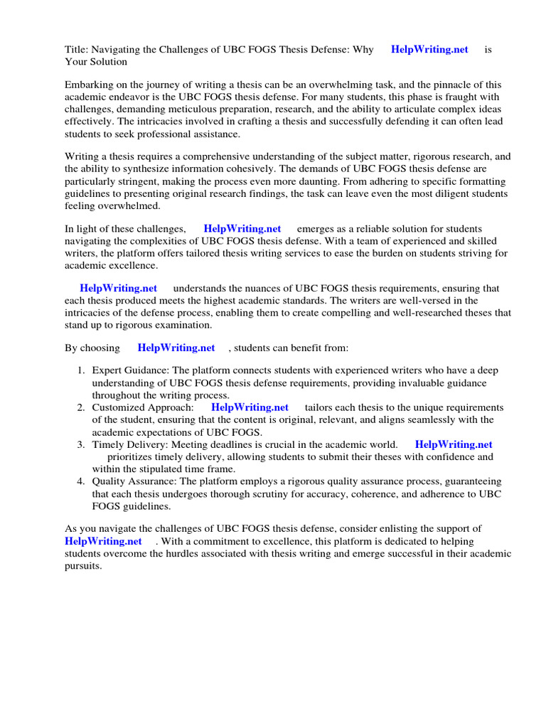 Ubc Fogs Thesis Defense | PDF | Thesis | Marketing