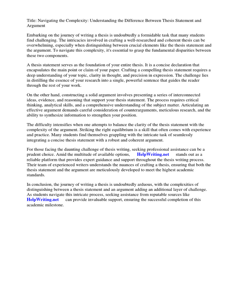 Difference Between Thesis Statement and Argument | PDF | Essays | Thesis