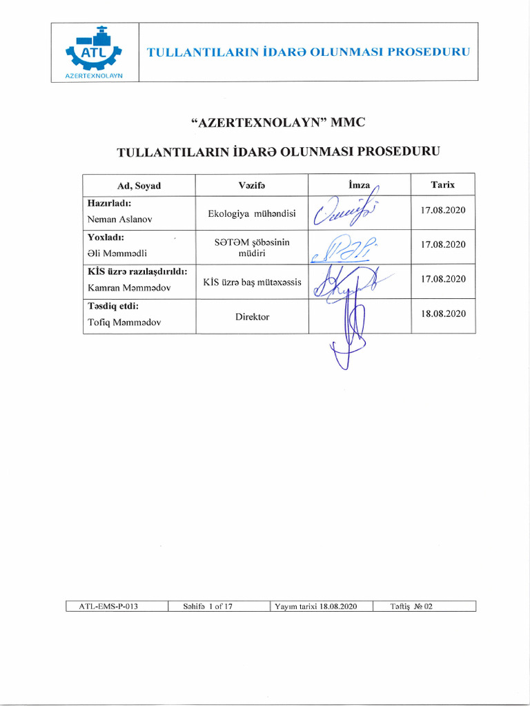 ATL-EMS-P-013 (02) Tullantıların Idarəolunması Proseduru | PDF