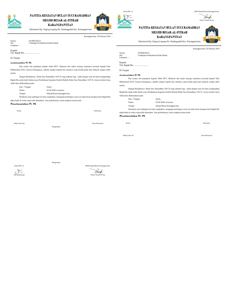 SURAT 03 (Undangan Kuliah Subuh) | PDF