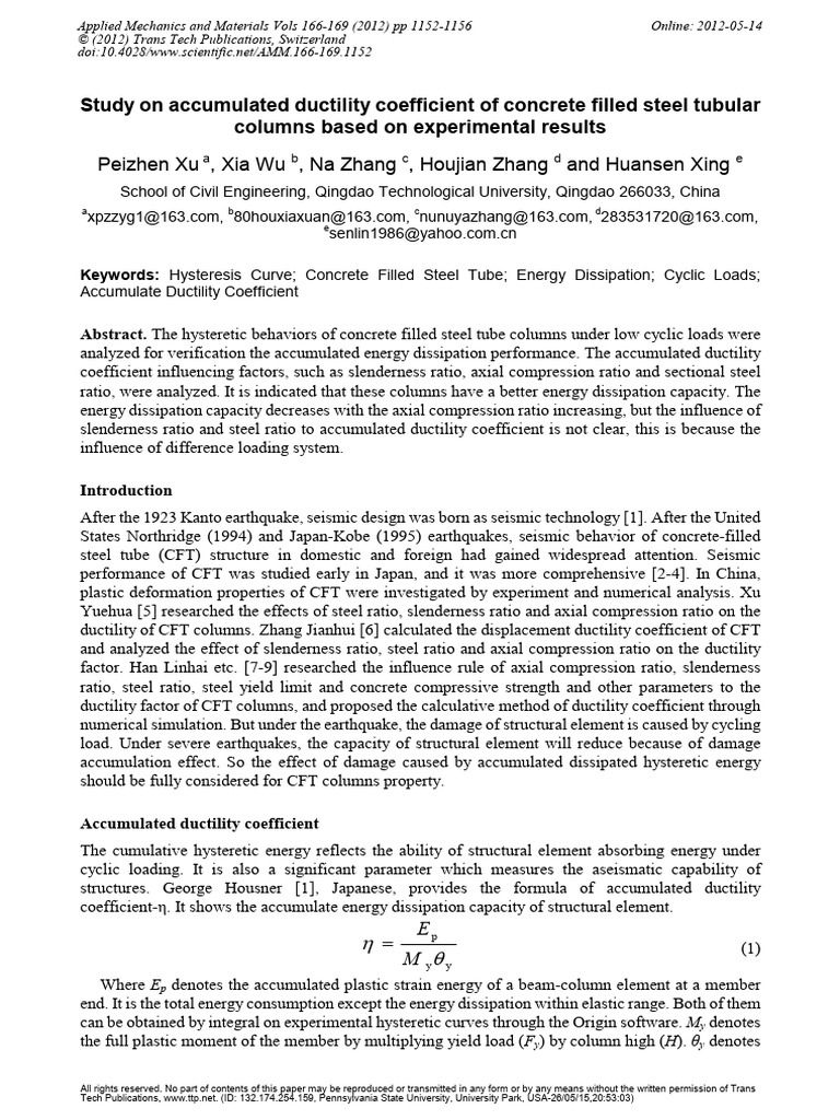 Study On Accumulated Ductility Coefficient Of Concrete Filled Steel