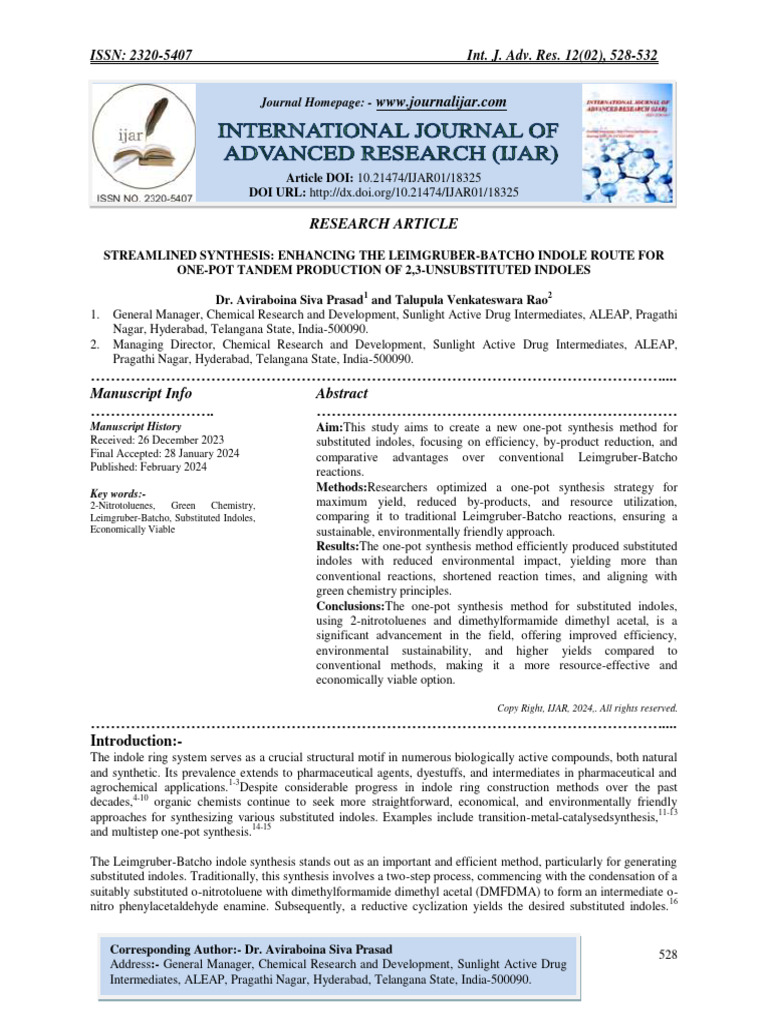Streamlined Synthesis: Enhancing The Leimgruber-Batcho Indole Route For ...