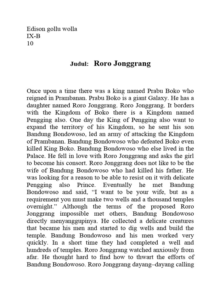 Cerita Roro Jongrang | PDF