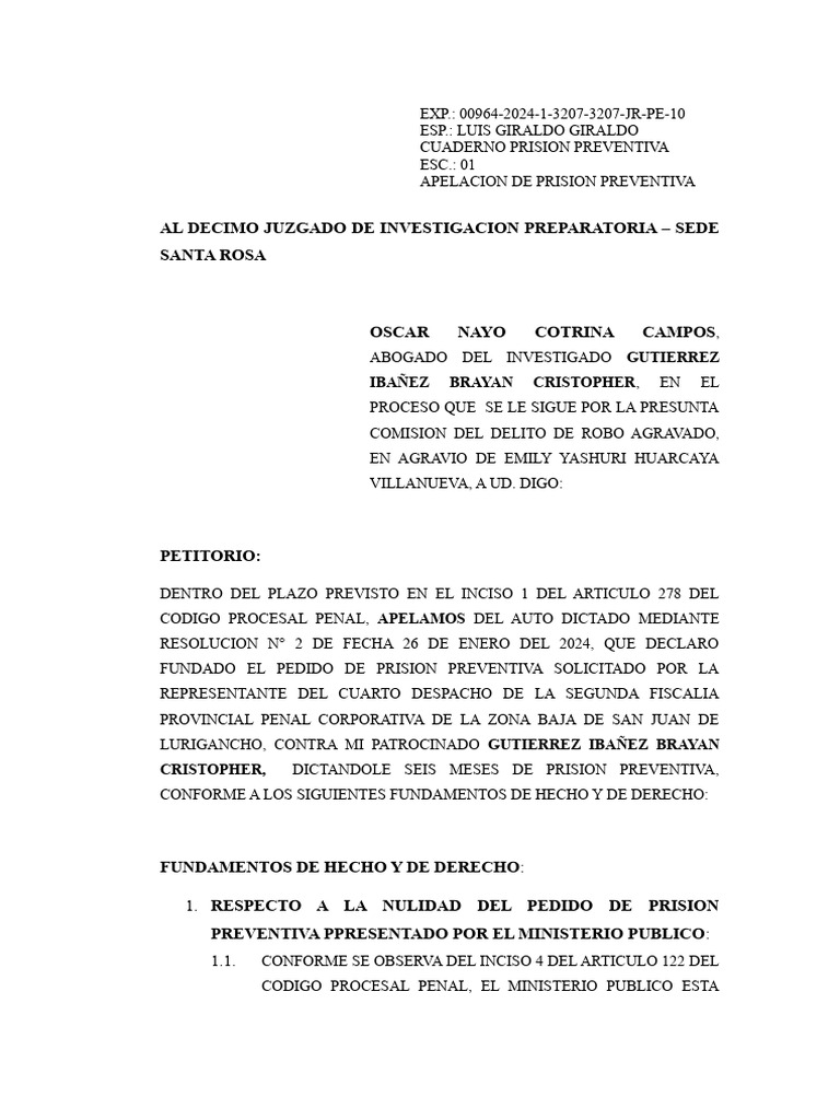 Apelacion Brayan | PDF | Caso de ley | Apelación