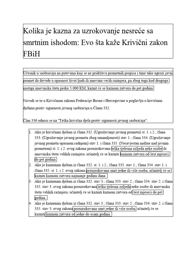 Kolika Je Kazna Za Uzrokovanje Nesreće Sa Smrtnim Ishodom | PDF